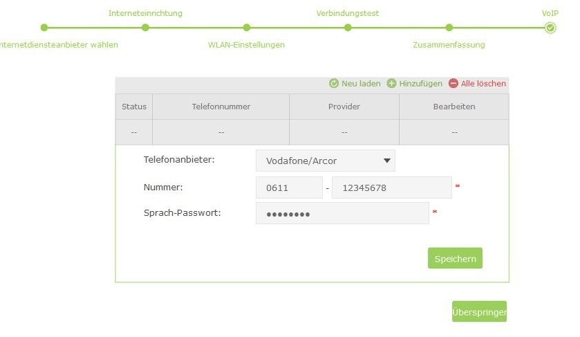 Einrichtung des Internetzugangs und der Telefonie mit einem VoIP-Modem ...